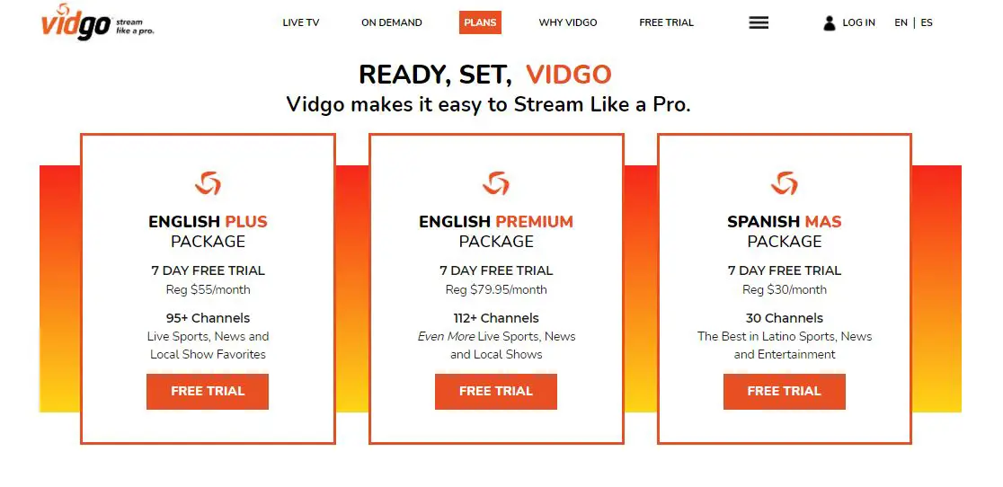 Vidgo TV Plans Features and Free trial